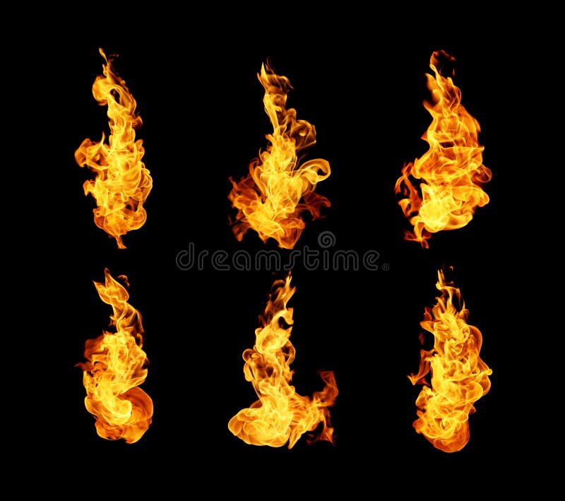 Fire Flames Collection Isolated on Black Background Stock Image - Image ...