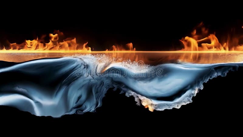 Fire Flames and Cool Layers of Water on a Black Background Stock ...