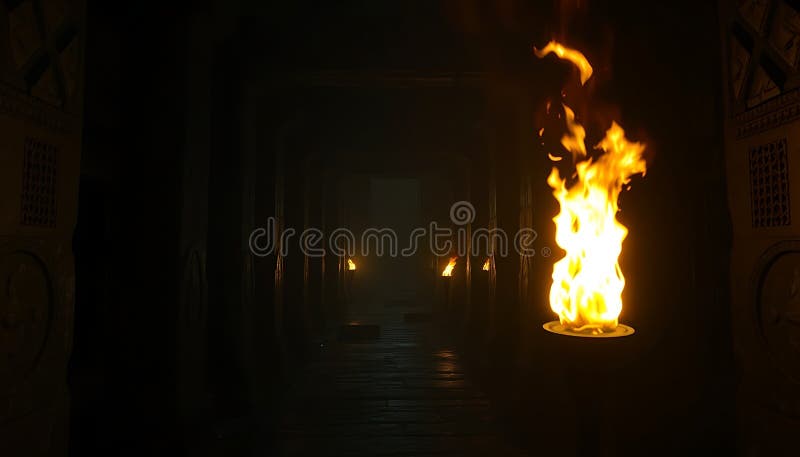 Fire Flames in Dark Room, Creating Dramatic Contrast and Highlighting ...