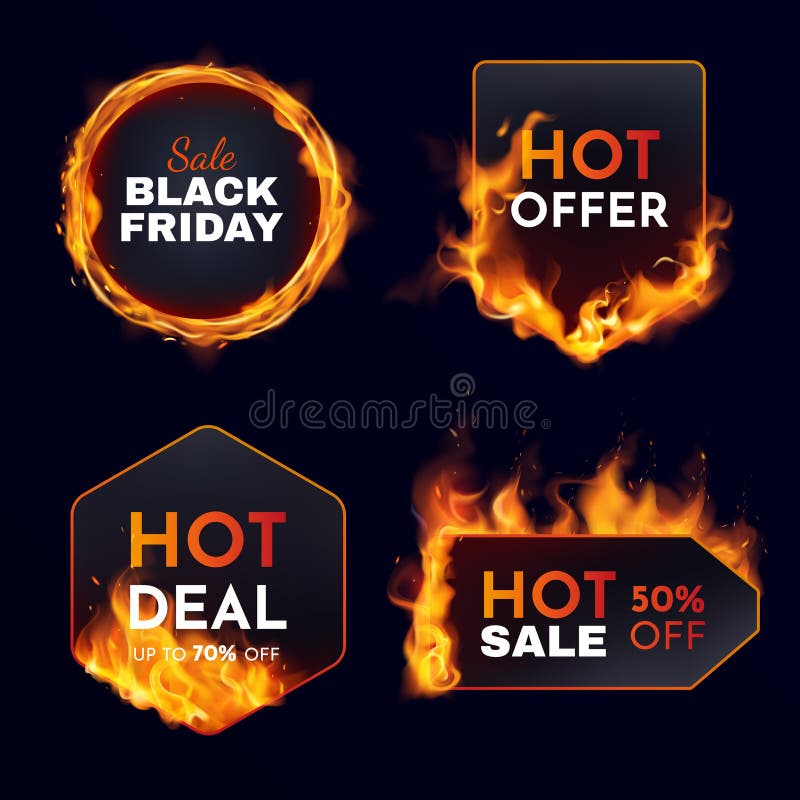 Fire Flames and Effects Realistic Labels Set Stock Illustration ...