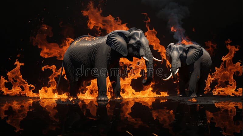 Fire flames and elephant stock illustration. Illustration of flame ...