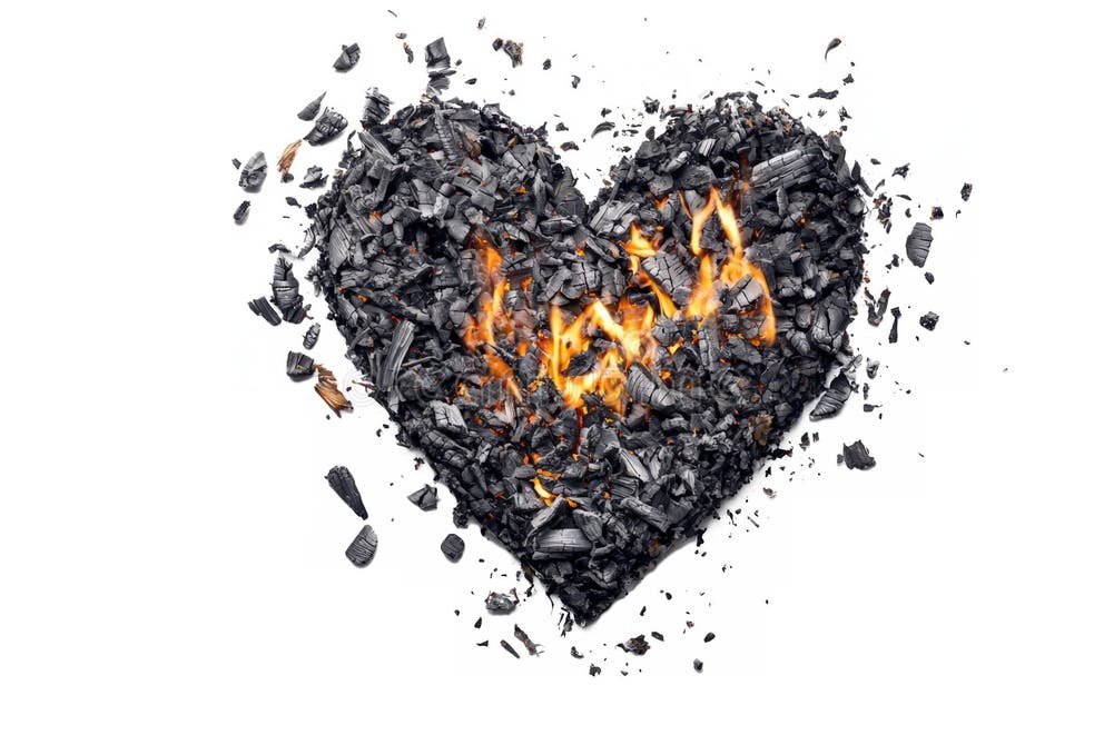 Fire Flames and Embers Creating a Heart Shape, Sharp and Detailed on a ...
