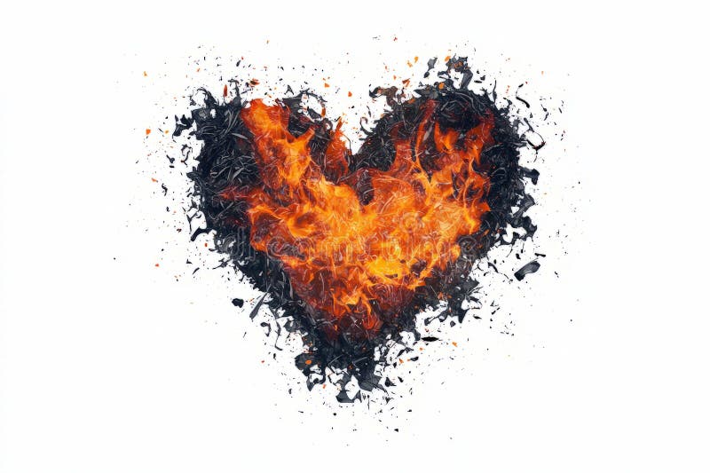 Fire Flames and Embers Creating a Heart Shape, Sharp and Detailed on a ...