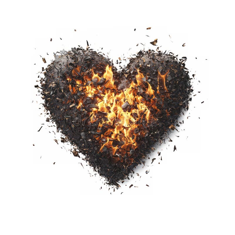 Fire Flames and Embers Creating a Heart Shape, Sharp and Detailed on a ...