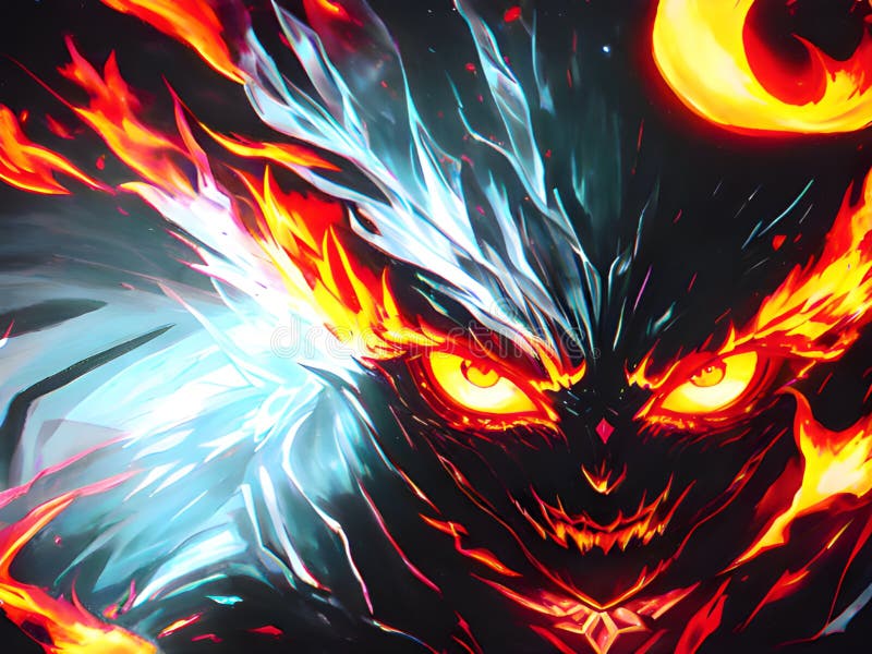 Fire Flames Evil Monster on a Black Background, Ai Generated Stock ...