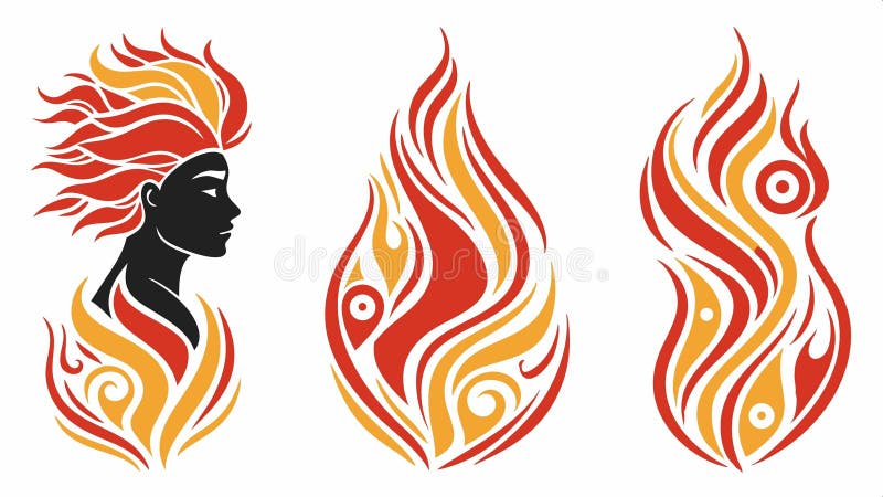Fire Flames Faces Set, Abstract Fire Art, Burning Profiles, Flame ...