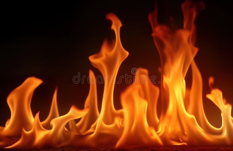 Fire Flames Glow Brightly on Dark Background. Orange, Yellow Flames ...