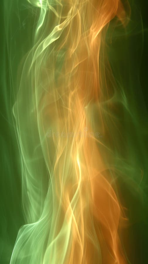 Fire Flames on Green Background, Smoke, Abstract Vertical Illustration ...