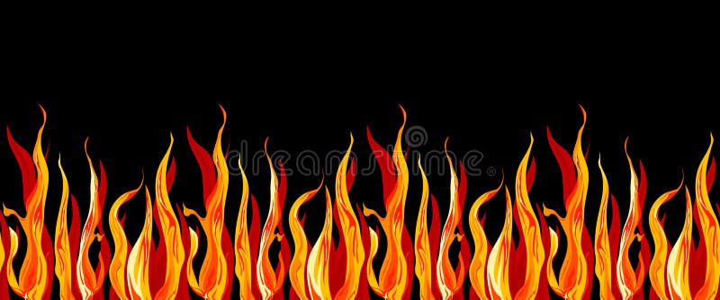 Fire Flames Horizontal Seamless Pattern on Black Background Stock ...