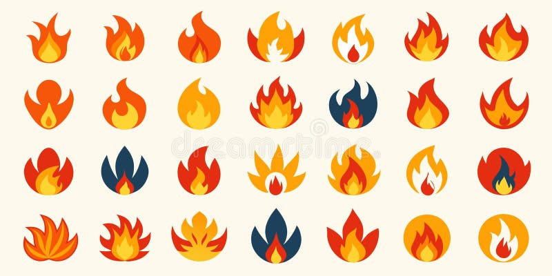 Fire Flames Icon Set. Fire Flames. Flame Symbols. Set of Colorful Fire ...