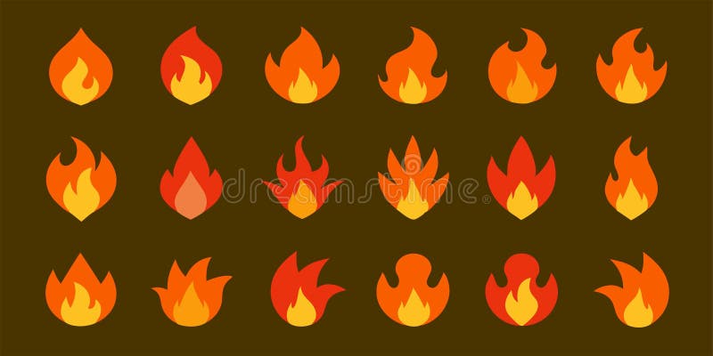 Fire Flames Icon Set. Fire Flames. Flame Symbols. Set of Colorful Fire ...