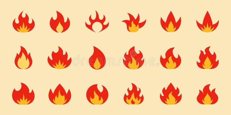Fire Flames Icon Set. Fire Flames. Flame Symbols. Set of Colorful Fire ...