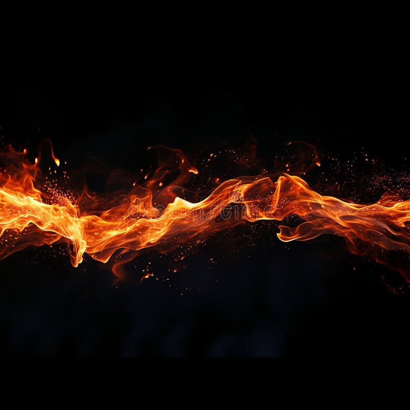 Fire Flames Isolated on Black Background, Flame Trail. Moving Fire ...