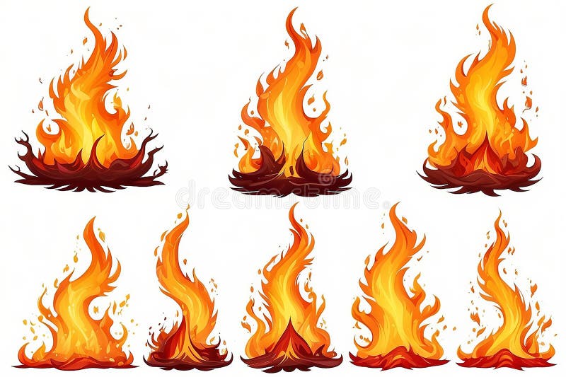 Fire and Flames Isolated on White or Transparent Png Stock Illustration ...