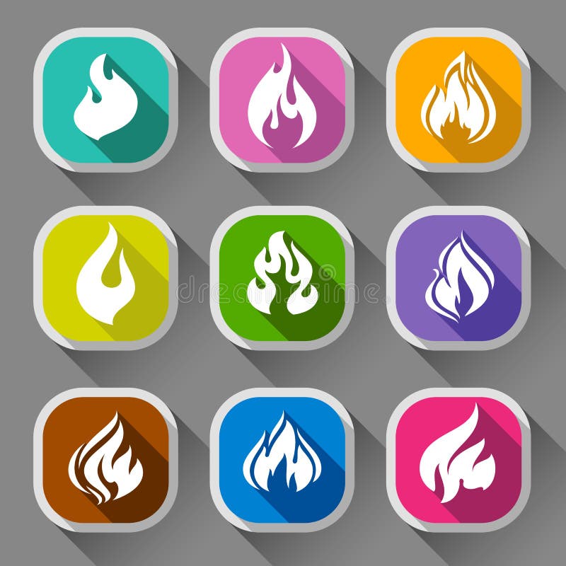Fire flames, nine icons stock vector. Illustration of icon - 45344345