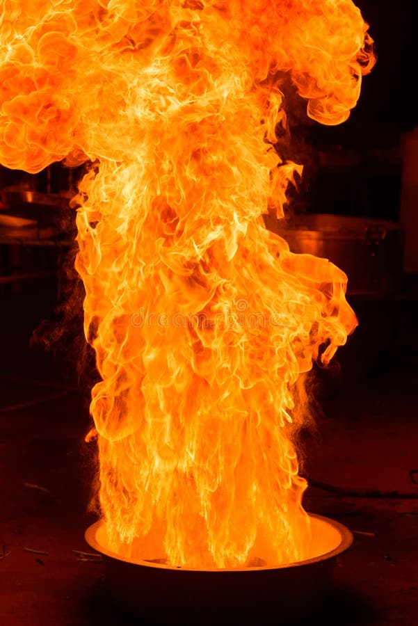 Fire Flames in Pan when Cooking Time Stock Image - Image of chef ...