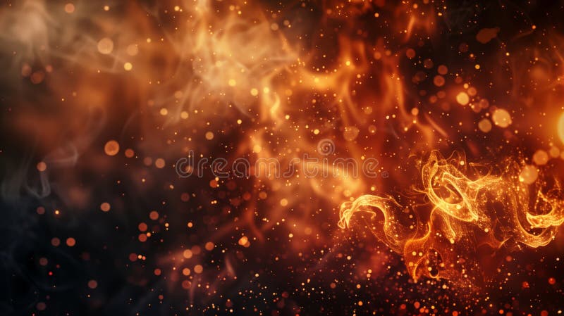 Fire Flames with Particles, Sparks, and Smoke at the Edges on a Dark ...