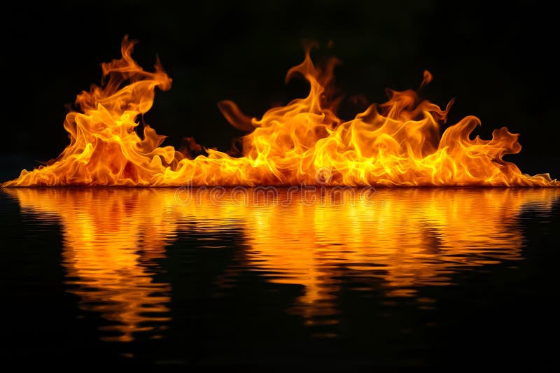 A Fire is Reflected in the Water on a Black Background Stock Photo ...