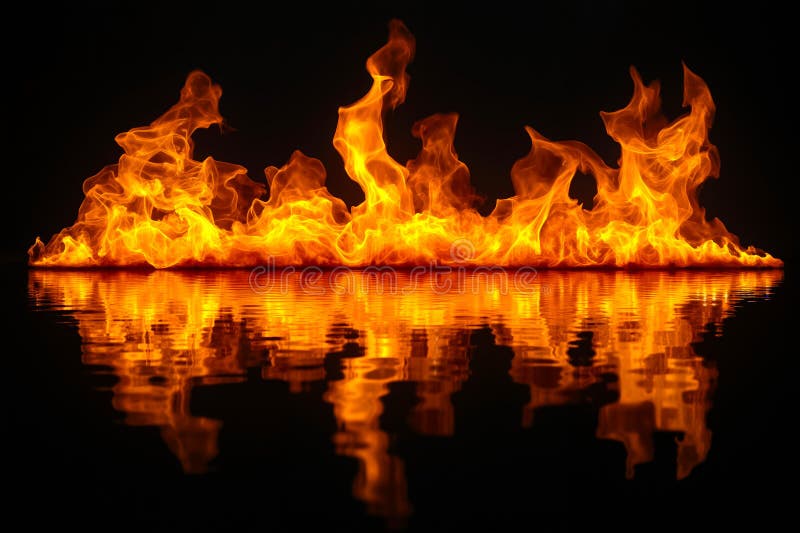 A Fire is Reflected in the Water on a Black Background Stock Photo ...