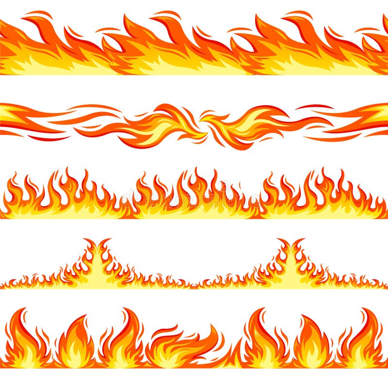 Fire Flames Seamless Borders in Flat Design Stock Illustration ...