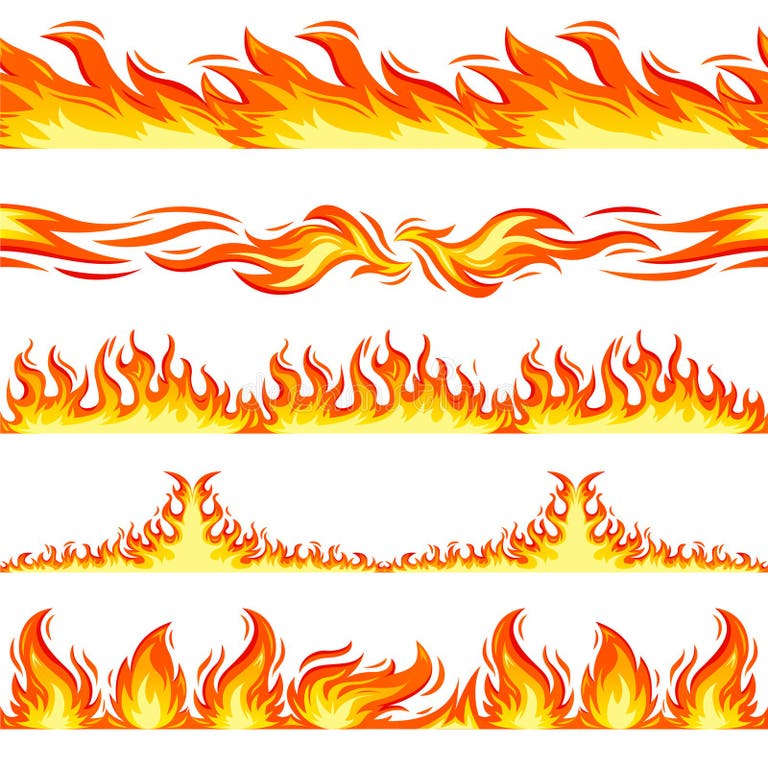 Fire Flames Seamless Borders in Flat Design Stock Illustration ...