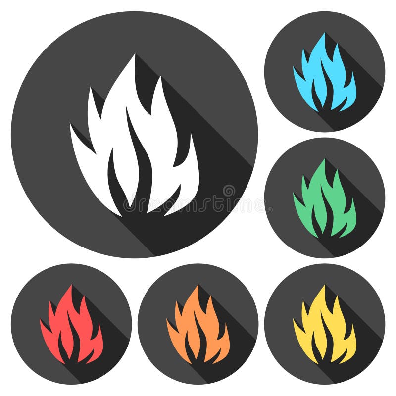 Fire Flames, Set Icons with Long Shadow Stock Vector - Illustration of ...