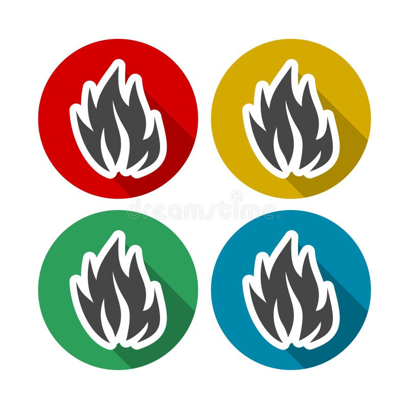 Fire Flames, Set Icons with Long Shadow Stock Vector - Illustration of ...