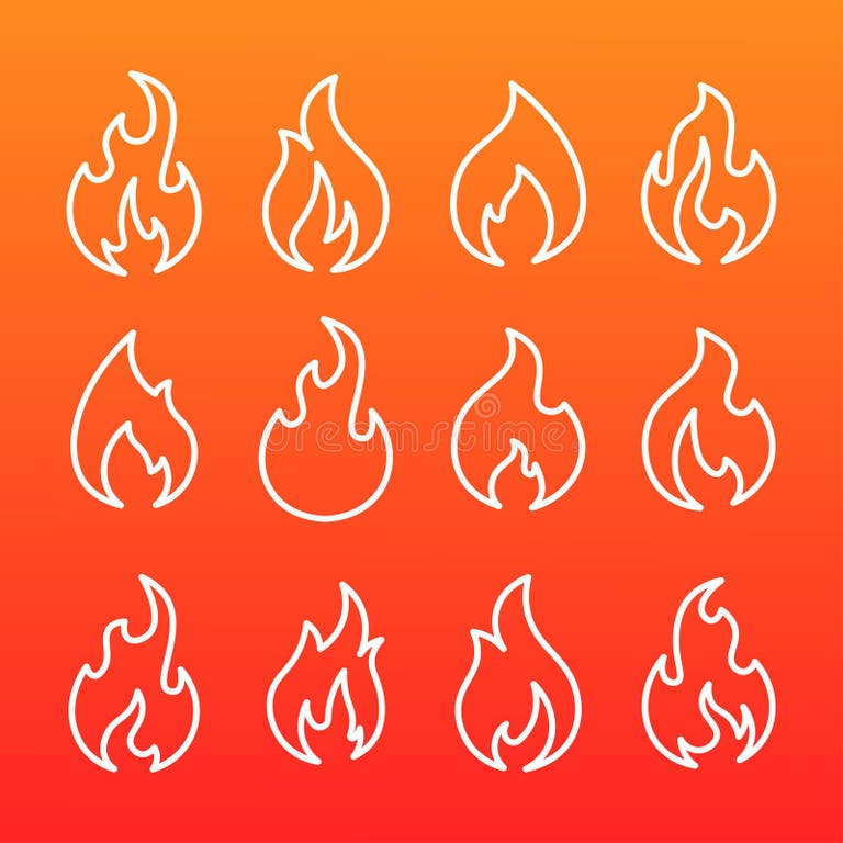 Fire Flames, Set of Vector Line Icons. Fire Flames Vector Line Icons ...