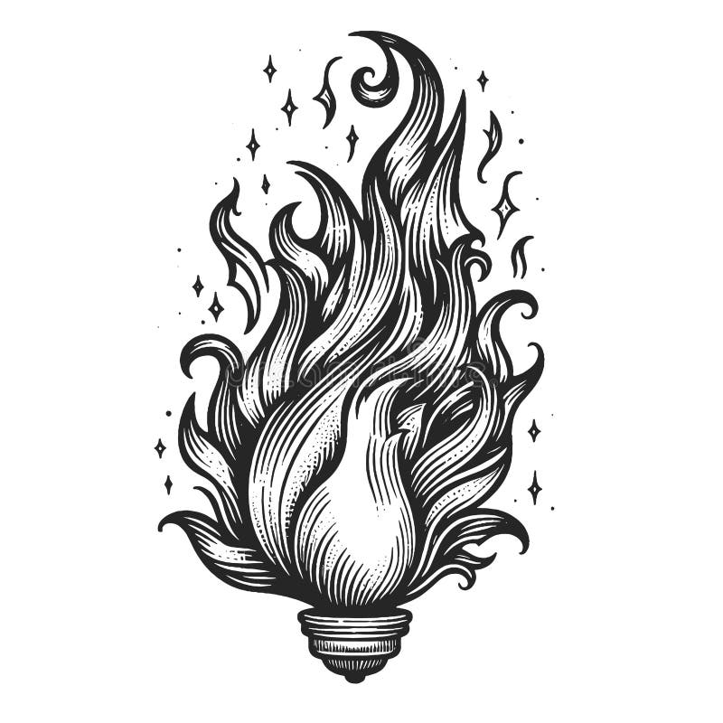 Fire Flame Bulb Engraving Sketch Vector Illustration Stock Vector ...