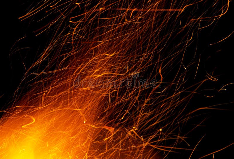 Fire Flames with Sparks on a Black Background Stock Image - Image of ...