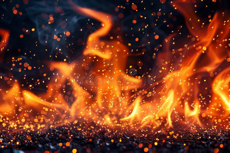 Fire Flames with Sparks on a Black Background, Abstract Wallpaper ...