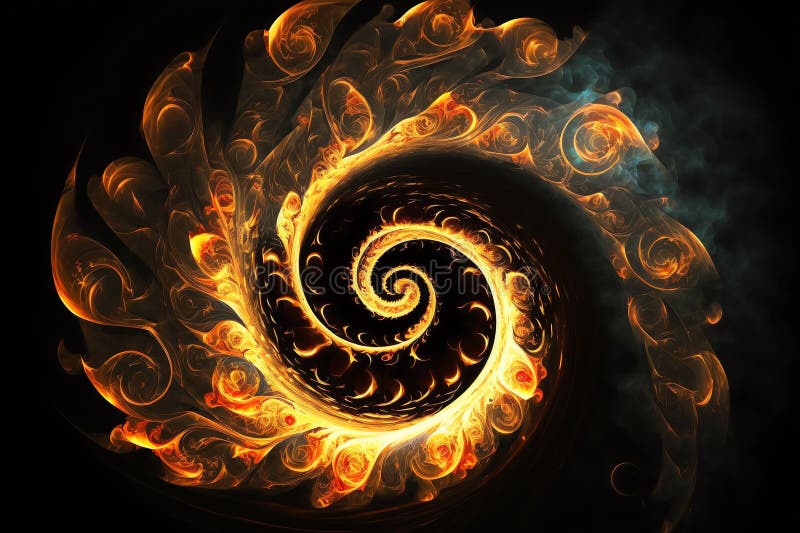 Fire Flames and Water Swirl on Black Background. Whirlpool of Flames of ...
