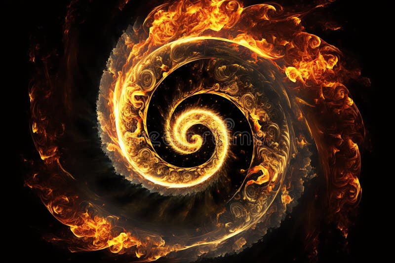 Fire Flames Swirl on Black Background. Flames of Fire Dark Background ...