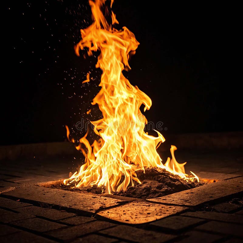 Burning Fire Flame on Black Background Stock Illustration ...
