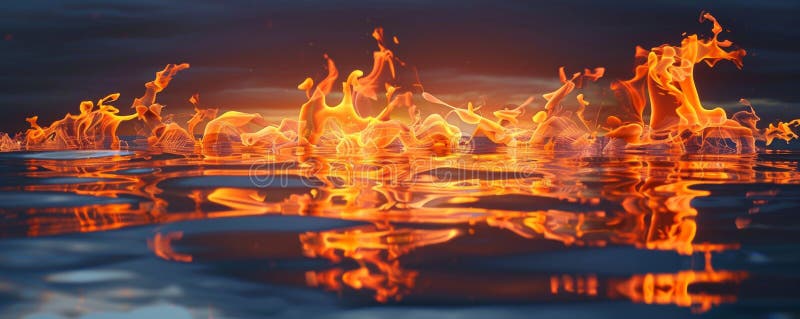 Fire Flames on Water Surface at Sunset, Abstract Nature Background ...
