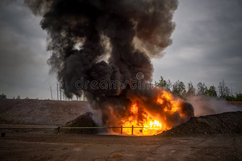 Fire on Flare Blow Out in Oil and Gas Processing Platform and Remote ...