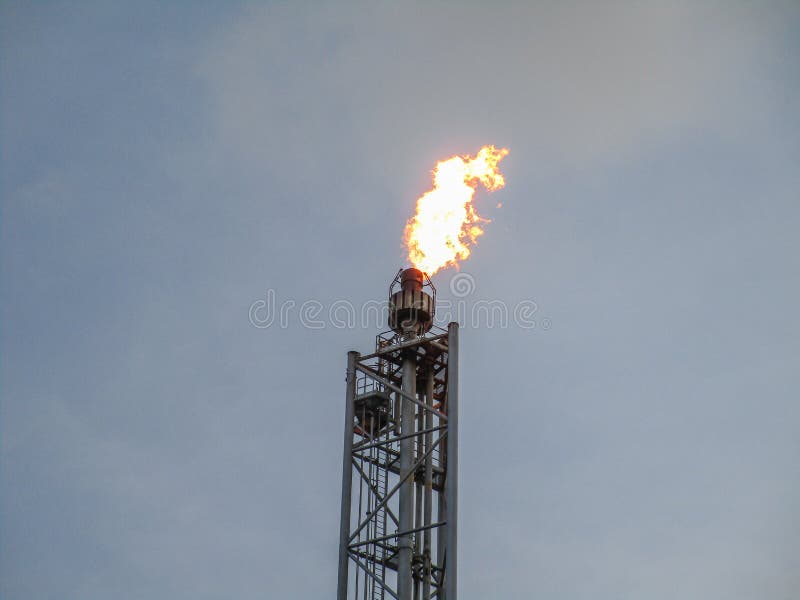 Fire on flare tower stock photo. Image of flare, platform - 214048406