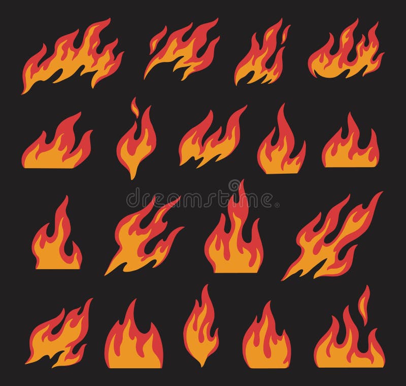 Fire Flat Set Emblems Colorful Stock Vector - Illustration of campfire ...