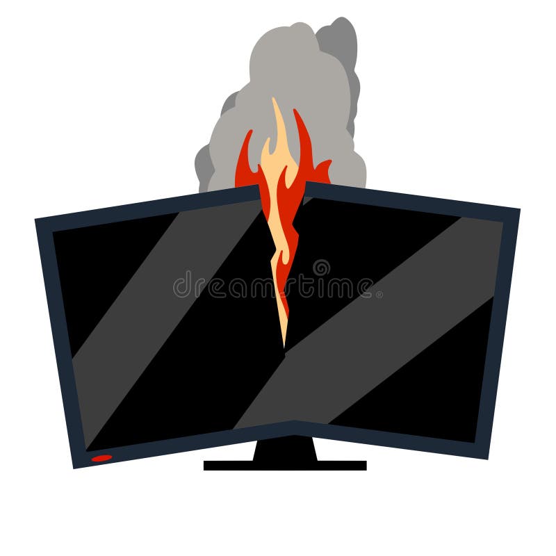 Fire Flat Television. Burning Broken Modern TV. Stock Vector ...