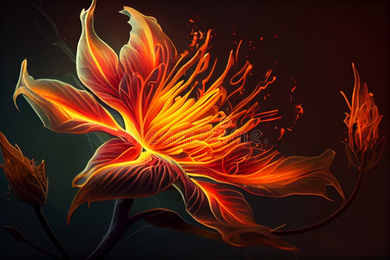 Fire Flower on a Black Background. AI Generated Stock Illustration ...