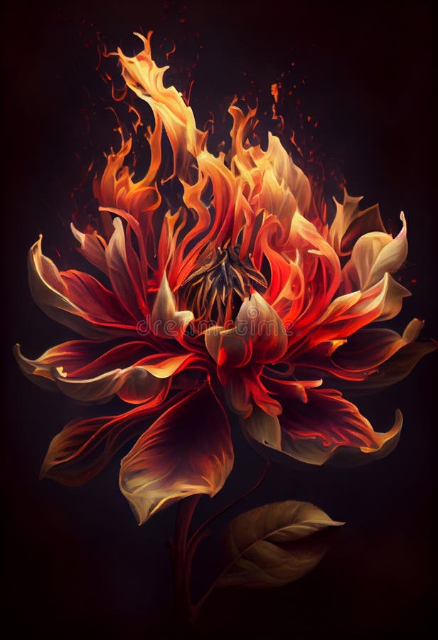 Fire Flower on a Black Background. AI Generated Stock Illustration ...