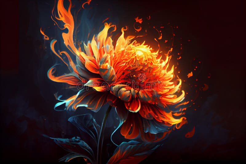 Fire Flower on a Black Background. AI Generated Stock Illustration ...