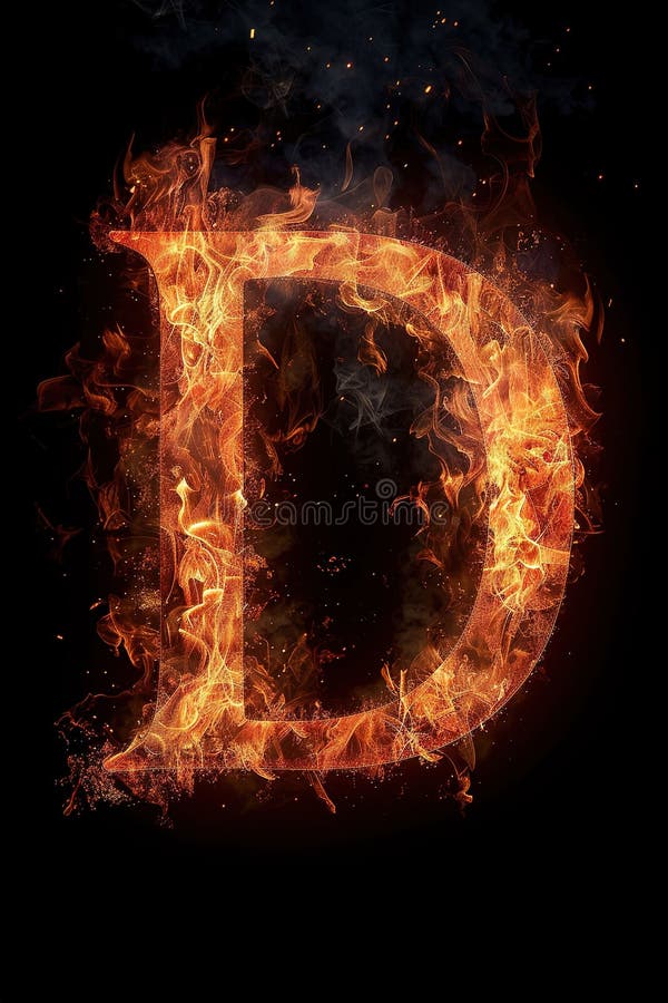 Fire Font Alphabet D Made of Burning Fire Letter on Black Background ...