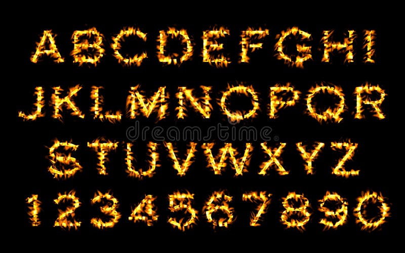 Fire Text. Alphabet of Fire. Red-hot Metal Text Stock Illustration ...