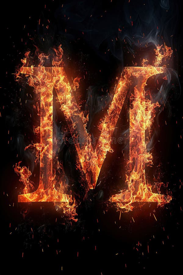 Fire Font Alphabet M Made of Burning Fire Letter on Black Background ...