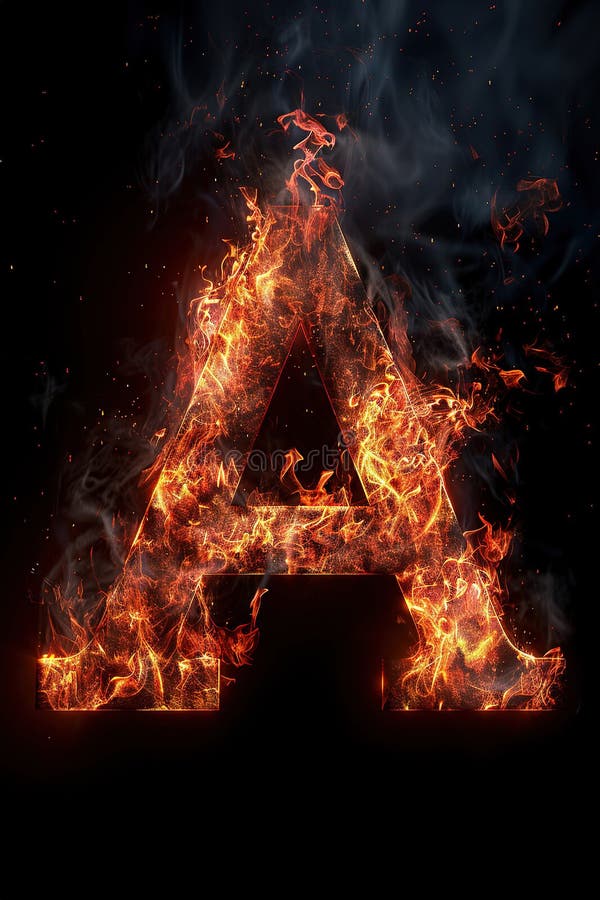 Fire Font Alphabet Made of Burning Letters on Black Background. Stock ...