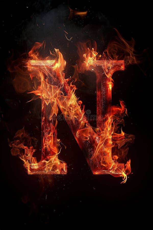 Fire Font Alphabet N Made of Burning Fire Letter on Black Background ...