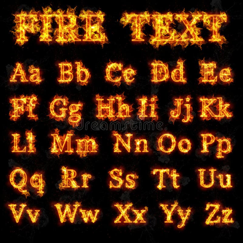 Fire Font Text All Letters of Alphabet on Black Background Stock ...