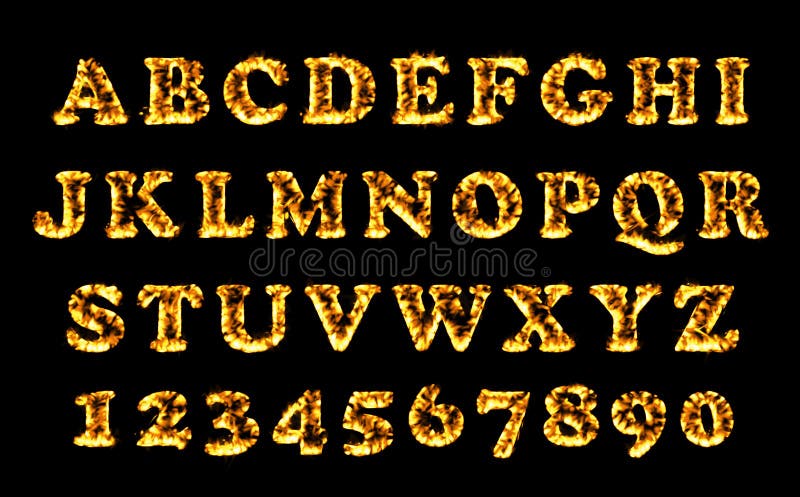 Fire Text. Alphabet of Fire. Red-hot Metal Text Stock Illustration ...