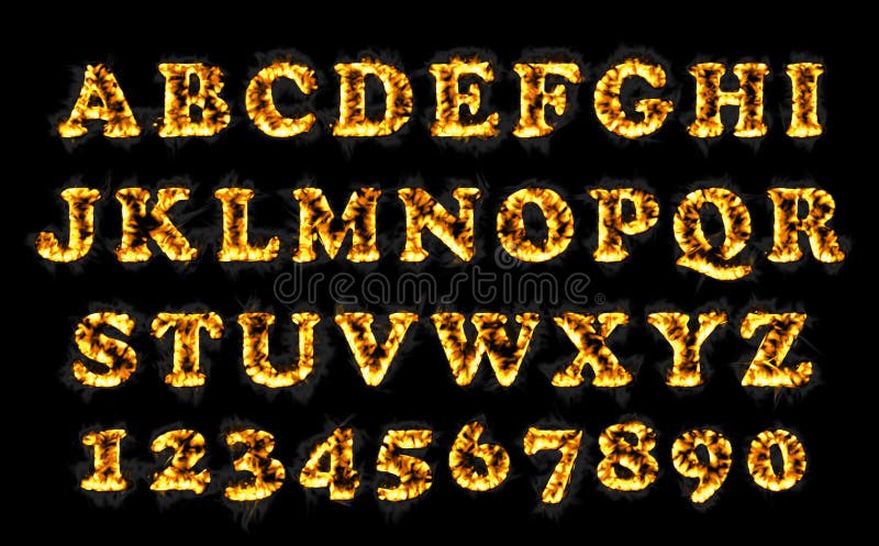 Fire Text. Alphabet of Fire. Red-hot Metal Text Stock Illustration ...